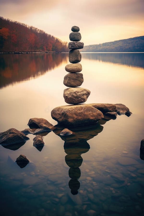 Balancing Stones Stacked in a Serene Natural Setting Stock Illustration ...