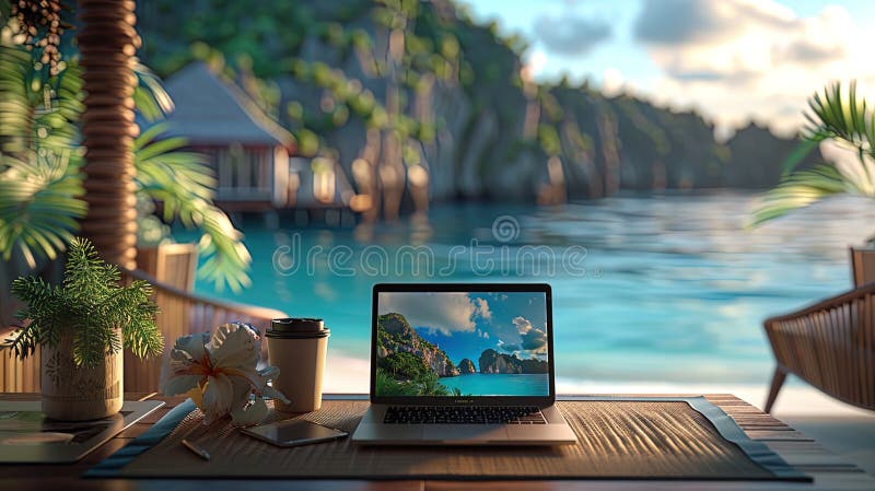 Balancing Work and Leisure, the Laptop Opens To a View of Paradise, As ...