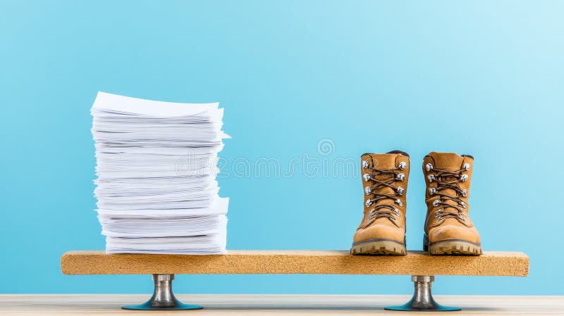 Balancing Work and Life with Documents and Boots on Scale Stock Photo ...