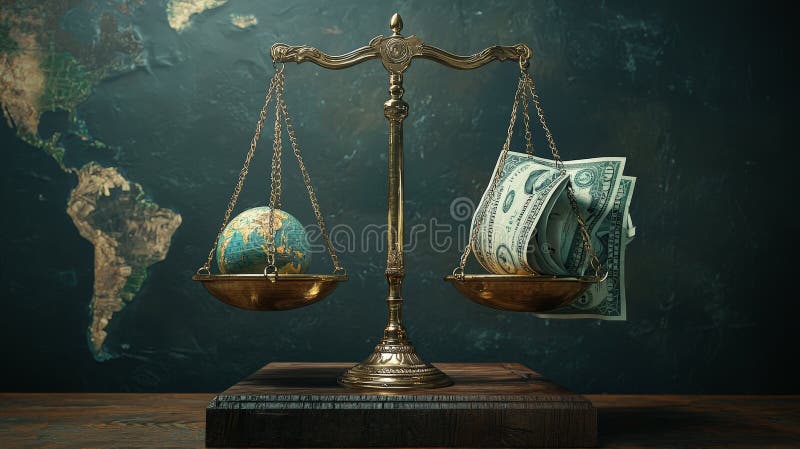 Balancing the World: Globe Vs. Wealth on Traditional Scales. Generative ...
