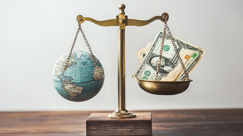 Balancing the World: Globe Vs. Wealth on Traditional Scales. Generative ...
