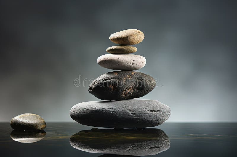 Balancing Zen Stone Pyramid on the Table with Reflection, Balance ...