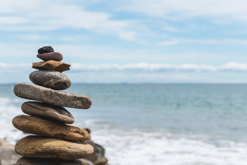 Balansed Stacked Stones on the Beach Stock Image - Image of natural ...
