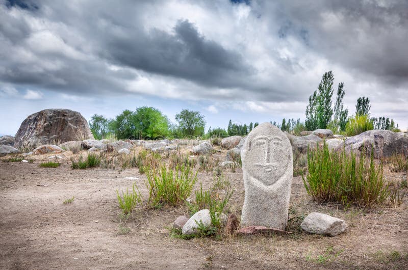 Balbal Statue in Kyrgyzstan Stock Photo - Image of archeology, folk ...