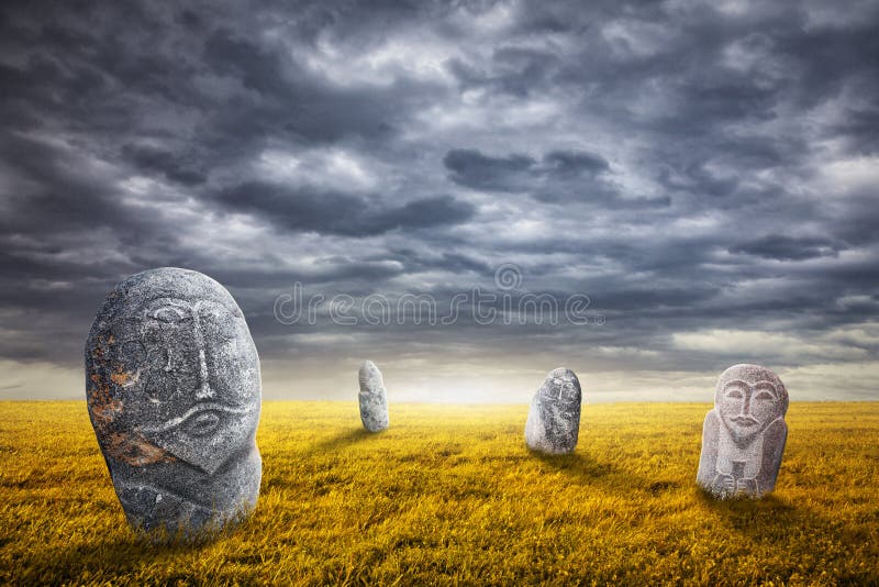 Balbal statues at sunset stock photo. Image of boulder - 43984258