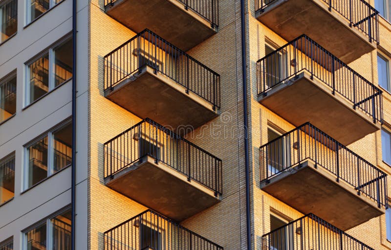 Balconies in Apartment Residential Building Stock Image - Image of ...