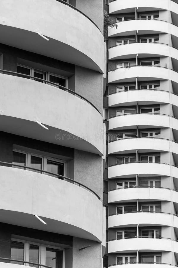 Balconies. Concrete Balustrades for Balconies in a Residential Building ...