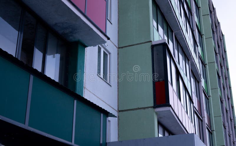 Balconies with Glass Windows. View from Below Stock Image - Image of ...