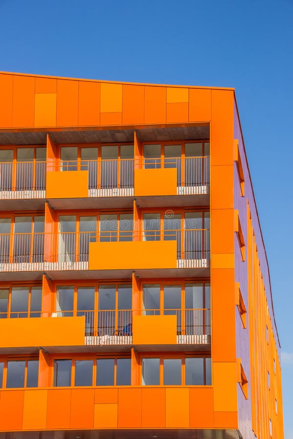 Balconies at a Modern Orange Appartment Building in Groningen Editorial ...