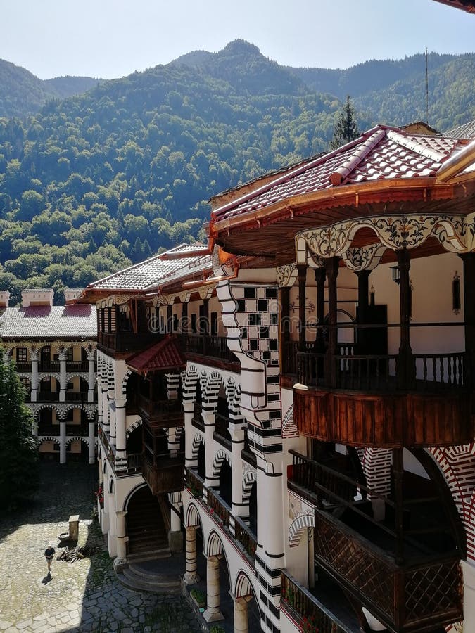 Balconies from Monastery in Mountains Stock Image - Image of shrine ...