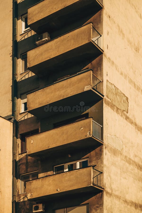 Balconies of an Old Skyscraper Building in Novi Sad Stock Image - Image ...