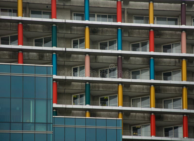 Balconies of the Skyscraper with Colored Columns Stock Image - Image of ...