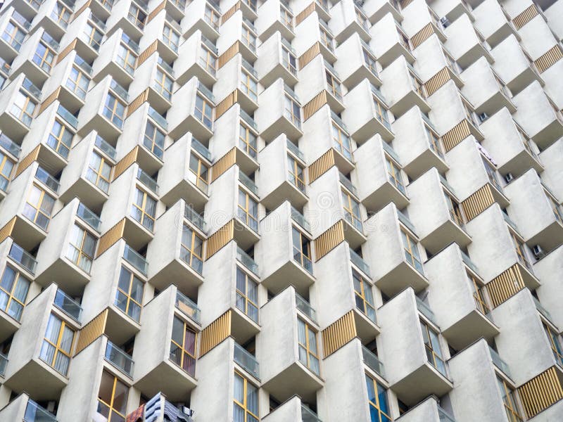 Balconies of Unusual Shape. Architecture Background. Uneven House. High ...