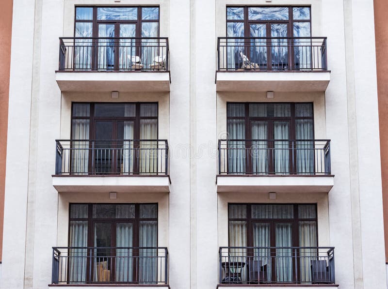 Balconies and Windows of the New House Stock Photo - Image of hotel ...