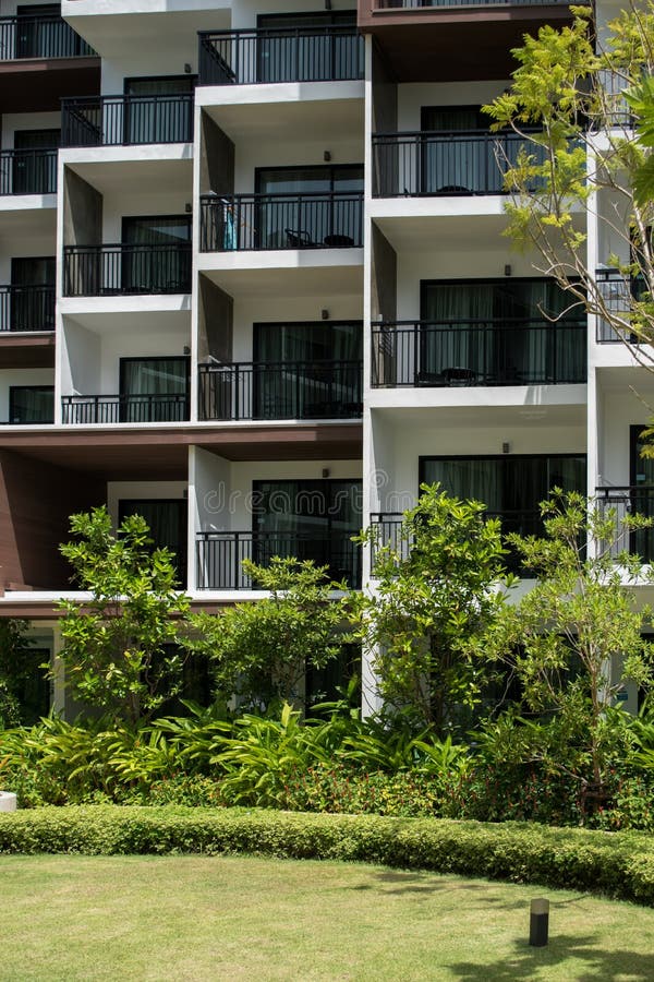 Balcony of Apartment Building in the City. Stock Photo - Image of green ...