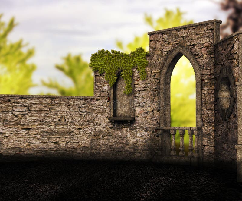 Balcony in the Castle stock illustration. Illustration of waterfall ...