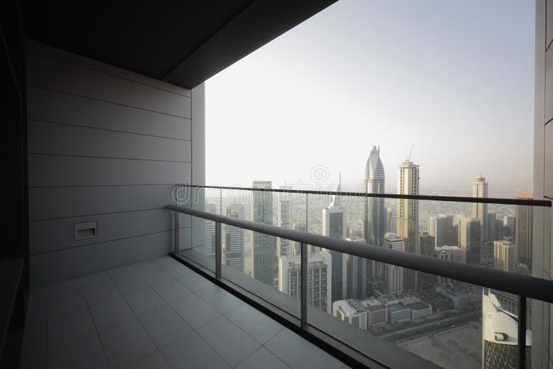 Balcony in Dubai Skyscraper Stock Photo - Image of floor, buildings ...