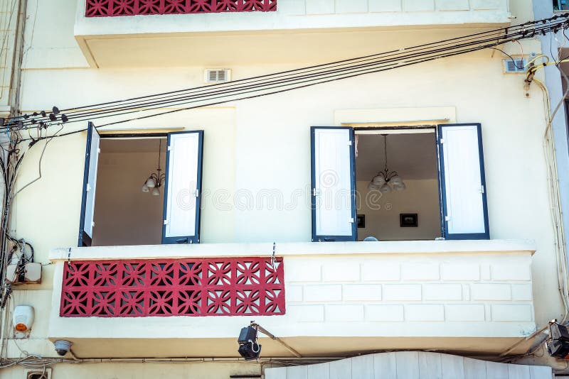 Balcony with Electric Wires Stock Image - Image of color, mediterranean ...