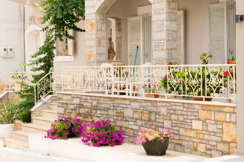 Balcony with Flowers of One the Houses on Crete Stock Image - Image of ...