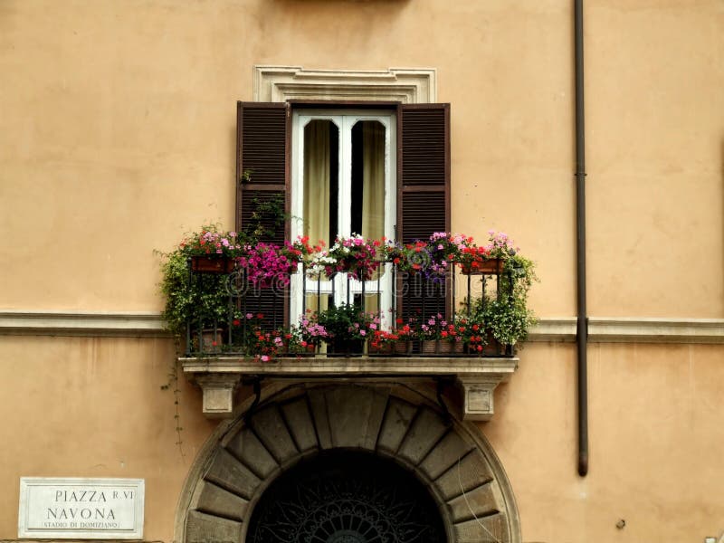 Balcony and a gate in Rome stock photo. Image of city, plant - 877080