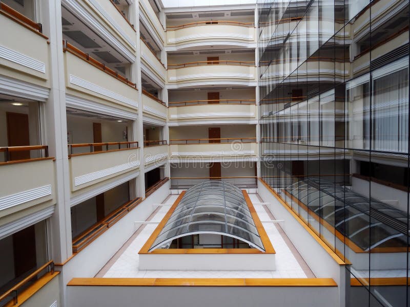 Balcony in Multi-storey Hotel Interior Stock Image - Image of wooden ...