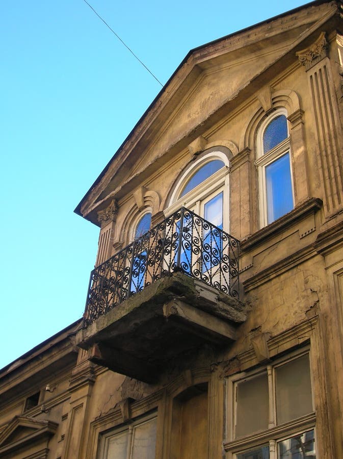 Balcony on old building stock image. Image of road, architecture - 1698027