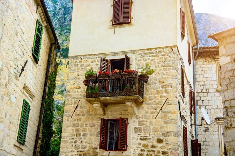 Balcony in the Old Building of the Tower Stock Image - Image of brick ...