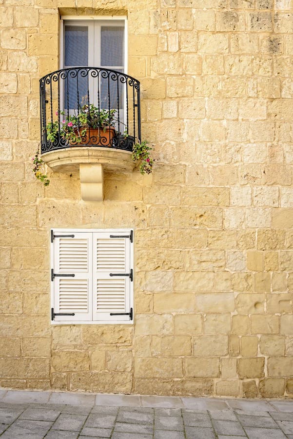 Balcony on the Old Wall in Mdina, Malta. Stock Image - Image of city ...