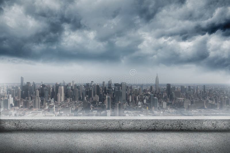 Balcony overlooking city stock illustration. Illustration of skyscraper ...