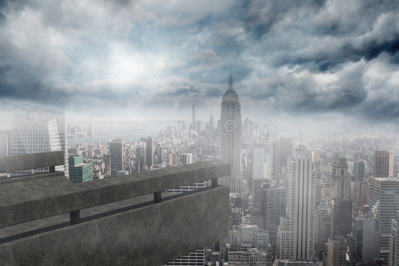 Balcony overlooking city stock illustration. Illustration of digitally ...