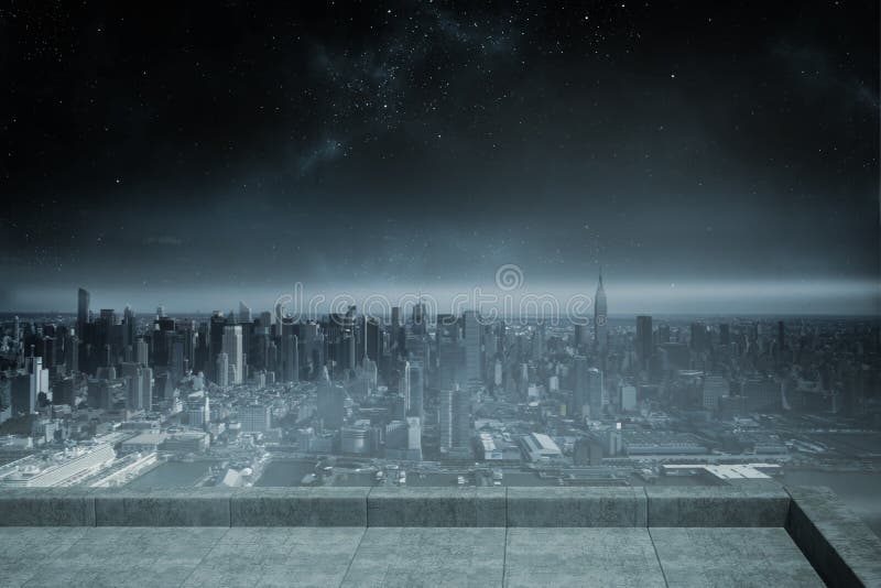 Balcony overlooking city stock illustration. Illustration of digitally ...