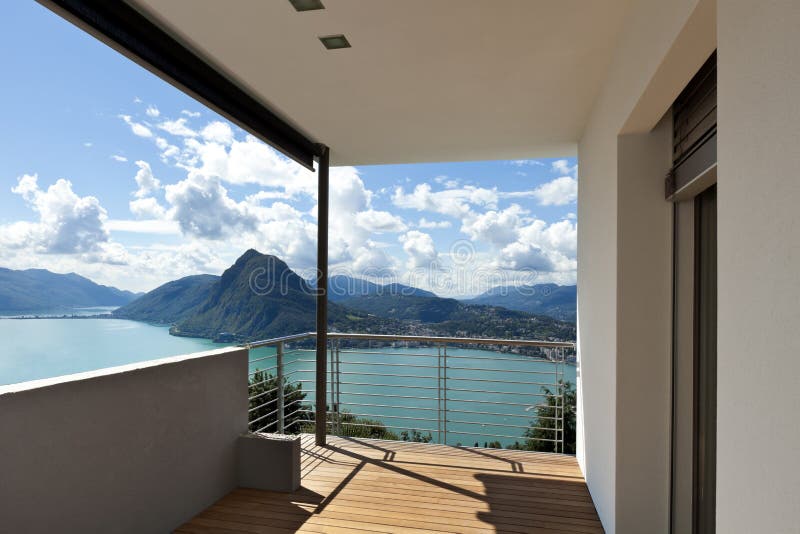 Balcony Overlooking the Lake Stock Image - Image of empty, home: 21330217