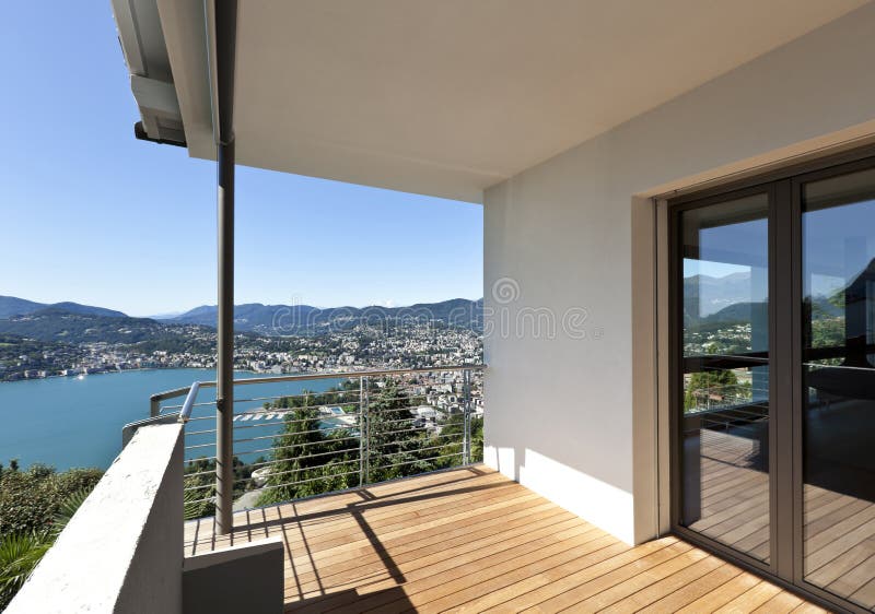 Balcony Overlooking the Lake Stock Photo - Image of steel, penthouse ...