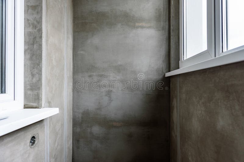 Balcony with Plastered Walls without Decoration. Stock Photo - Image of ...