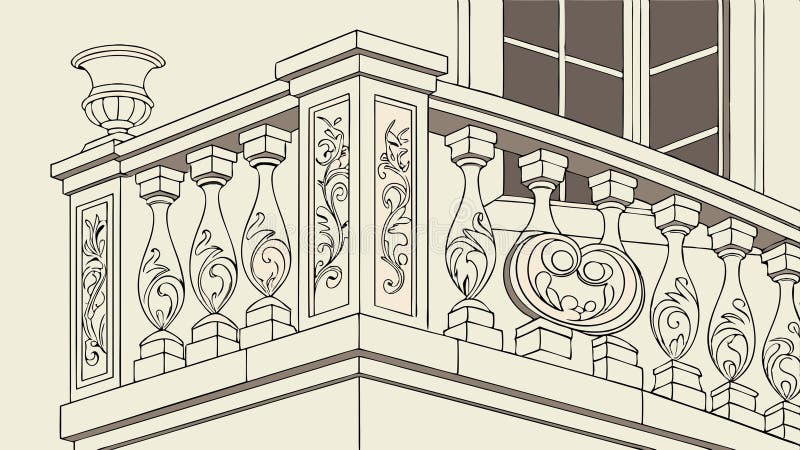 Balcony Railing Detail, Architectural Element Art. Vector Design ...