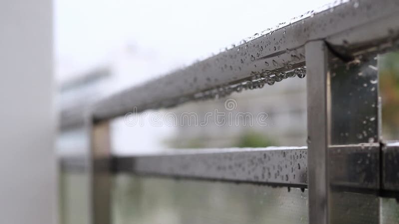 Balcony Railings in the Rain, Selective Focus Stock Footage - Video of ...