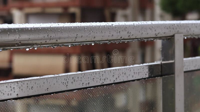 Balcony Railings in the Rain, Selective Focus Stock Footage - Video of ...