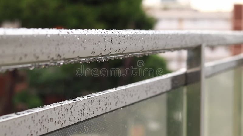 Balcony Railings in the Rain, Selective Focus Stock Footage - Video of ...