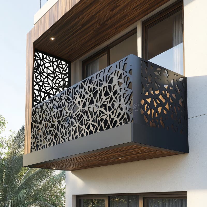 A Balcony Screen Shown in Side View, with Sharp Details, Against a ...