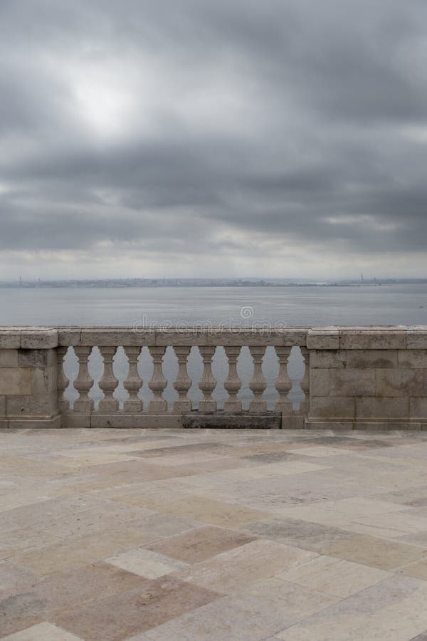 Balcony with Sea Side with and Old Marble Balustrade Stock Image ...