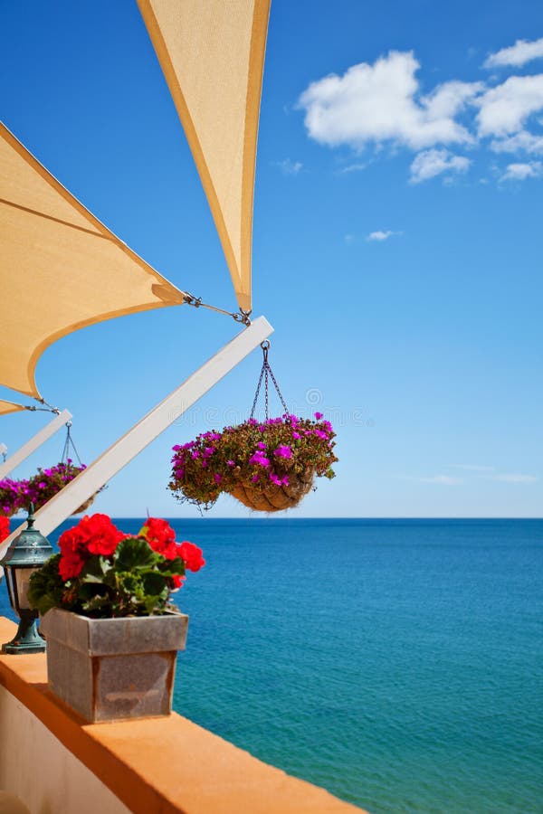 Balcony with sea view stock image. Image of awnings, horizon - 32593921