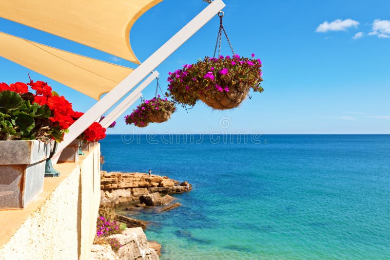 Balcony with sea view stock image. Image of awnings, ocean - 32594023