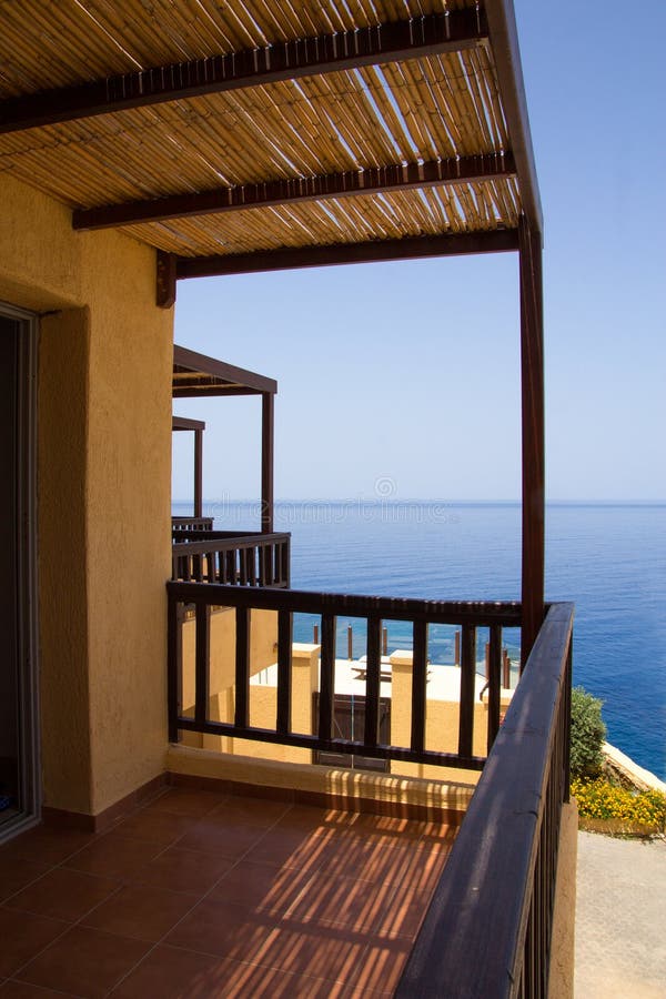 Balcony with Sea View in Greece Stock Photo - Image of beautiful ...