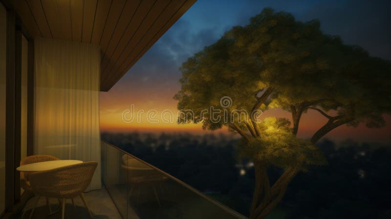 A Balcony with a Table and Chairs Overlooking a City, AI Stock Photo ...