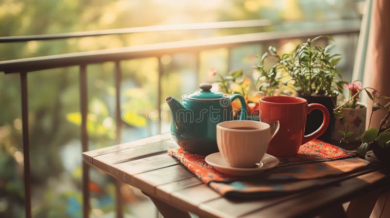 Balcony Tea Time Sunrise, Plants, Relaxation Stock Image - Image of ...