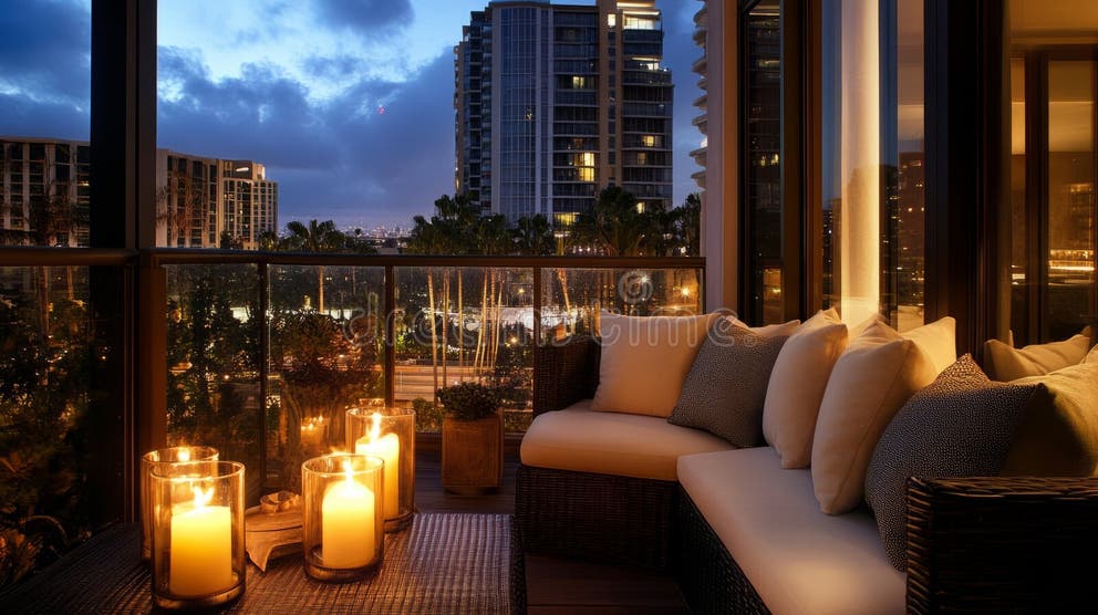 Balcony Tranquility at Twilight Stock Illustration - Illustration of candles, relaxing: 392543314