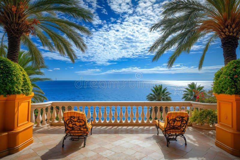 A Balcony with Two Chairs and a View of the Ocean Stock Image - Image ...