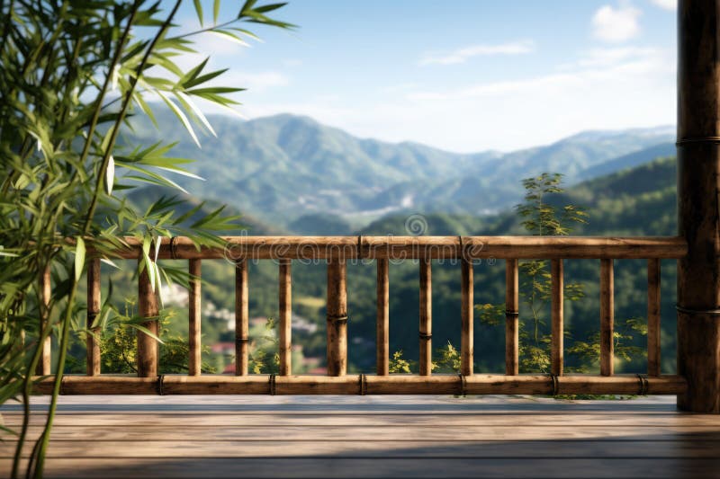 Balcony View of the Bamboo Forest, Blurred Mountains in the Background ...