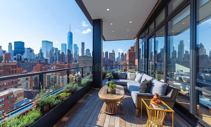 Balcony with View of the City. Modern House Stock Image - Image of ...