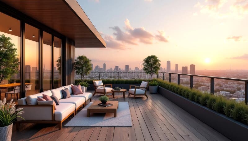 Balcony with a View of the City and a Sunset Stock Photo - Image of ...